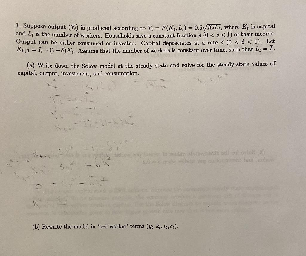 3. Suppose output (Yt) is produced according to | Chegg.com