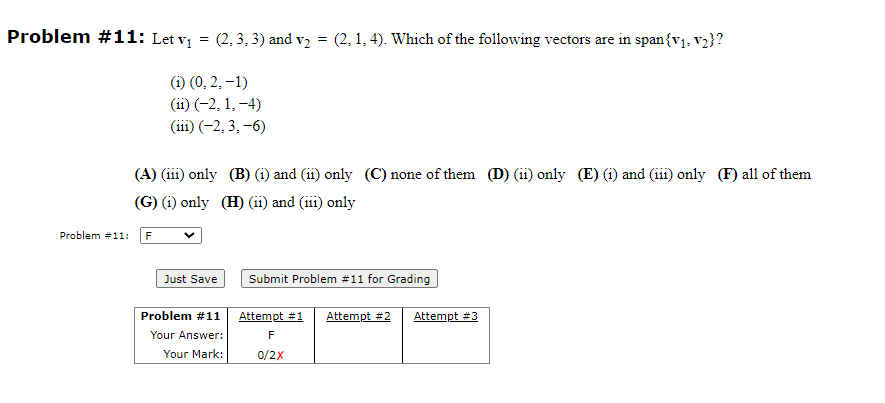 Solved Problem \# 11: Let v1=(2,3,3) and v2=(2,1,4). Which | Chegg.com