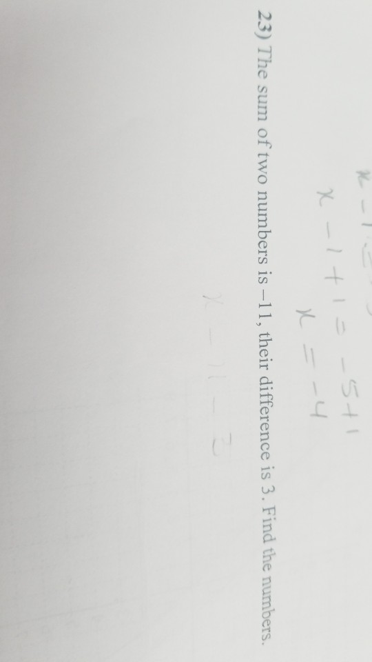 Solved 23) The sum of two numbers is-11, their difference is | Chegg.com