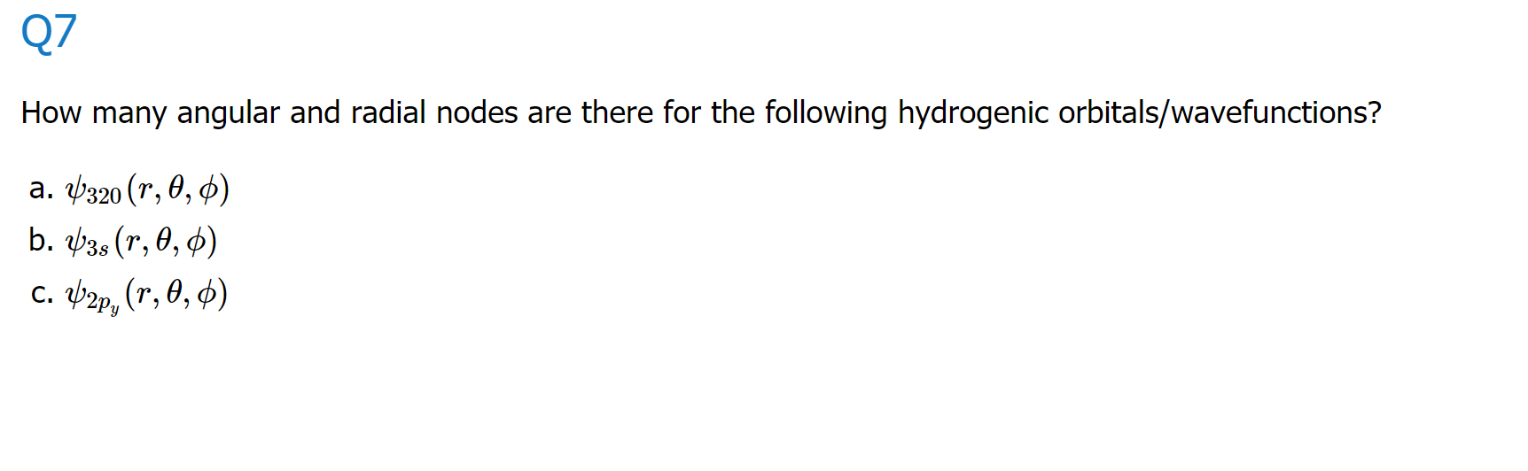 Solved How many angular and radial nodes are there for the | Chegg.com