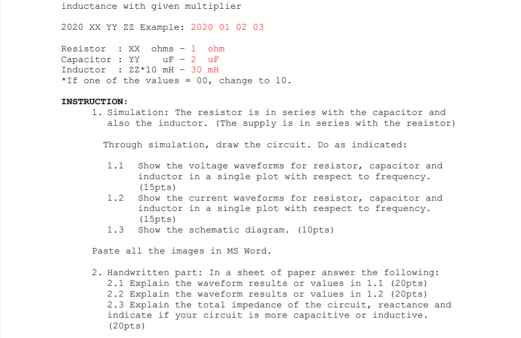 Solved inductance with given multiplier 2020 XX YY ZZ | Chegg.com