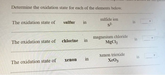 Solved Determine the oxidation state for each of the | Chegg.com