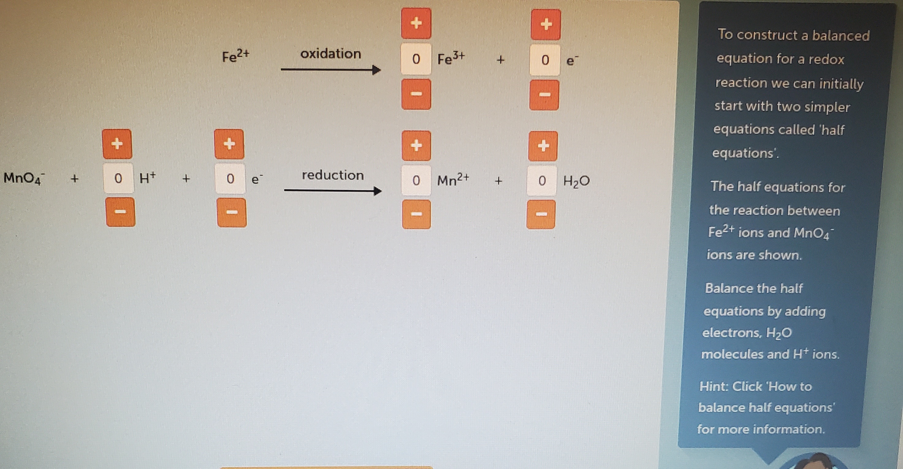 Solved To construct a balanced equation for a redox reaction | Chegg.com