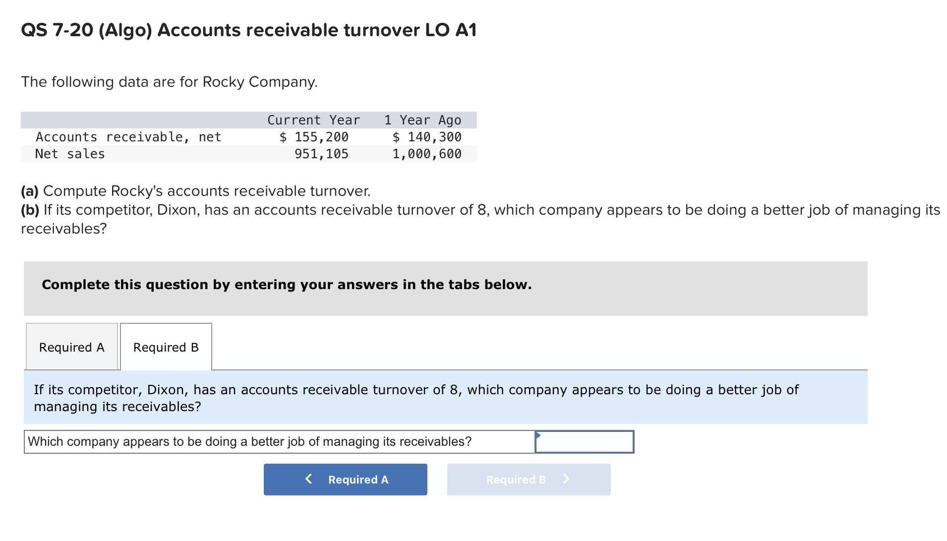 Solved QS 7-20 (Algo) Accounts receivable turnover LO A1 The | Chegg.com
