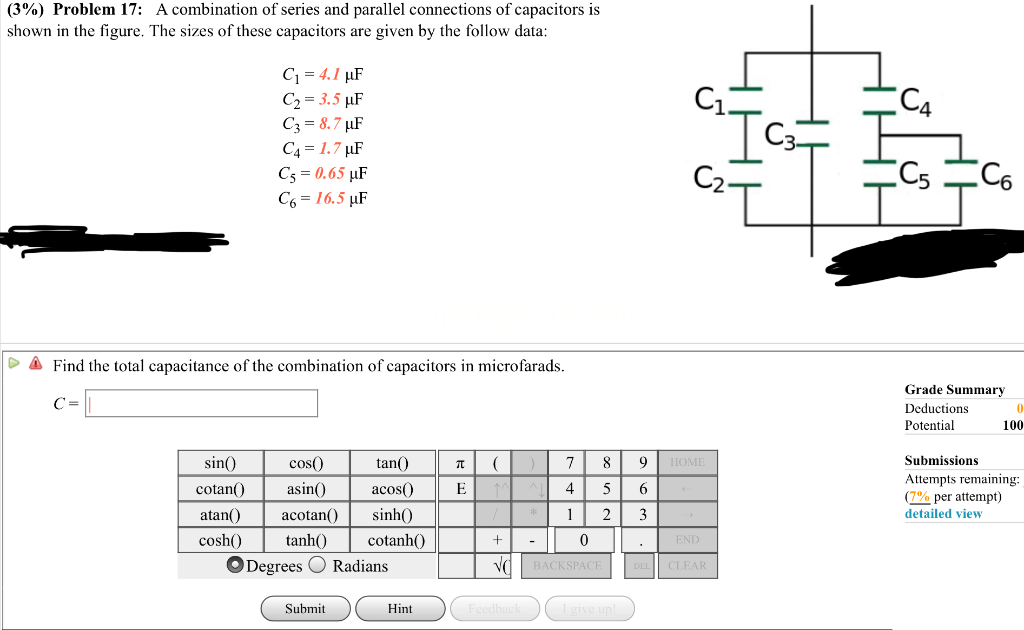 Solved (3%) Problem 17: A combination of series and parallel | Chegg.com