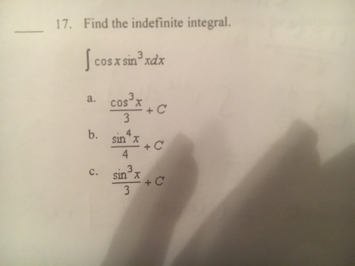 Solved Find the indefinite integral integral cos x sin^3 | Chegg.com