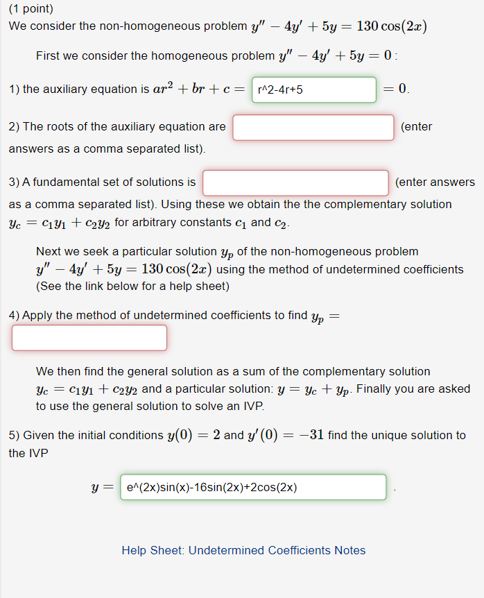 Solved (1 point) We consider the non-homogeneous problem | Chegg.com