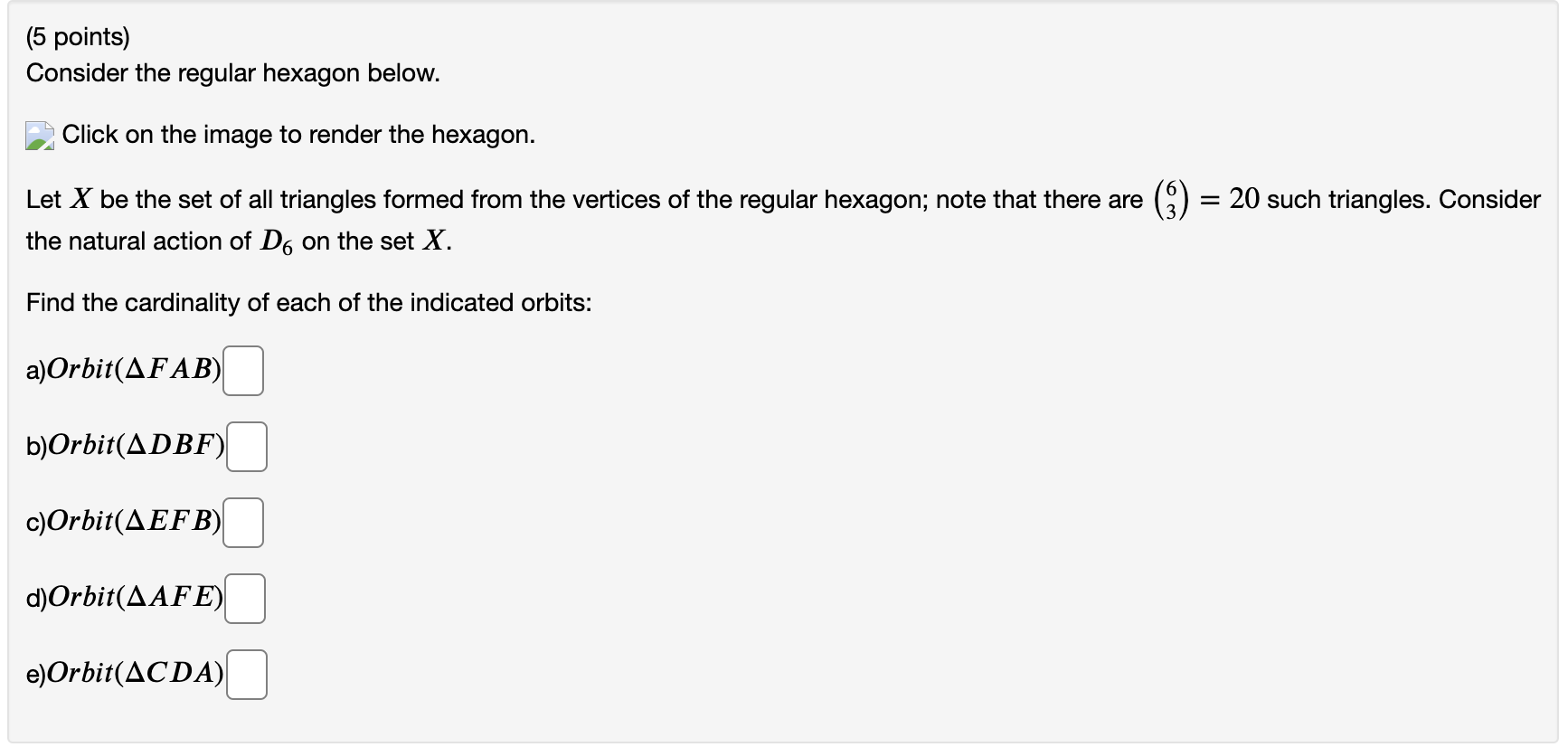Solved (5 points) Consider the regular hexagon below. Click | Chegg.com