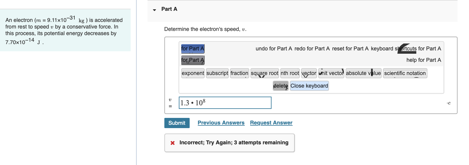 Solved m=9.11×10-31kg v by ﻿a conservative force. Inthis | Chegg.com