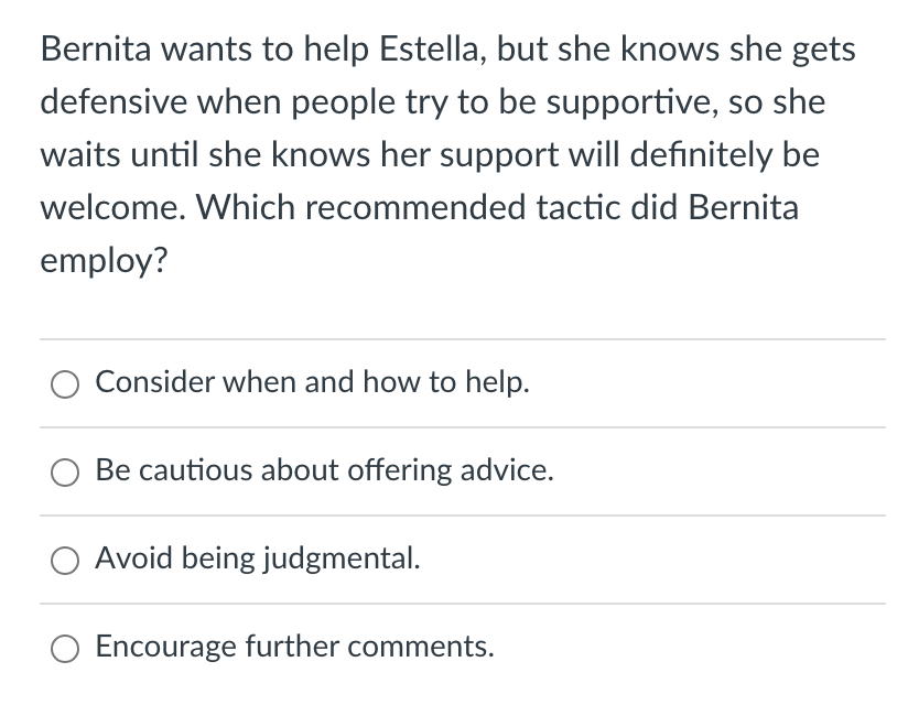 Solved Bernita wants to help Estella, but she knows she | Chegg.com