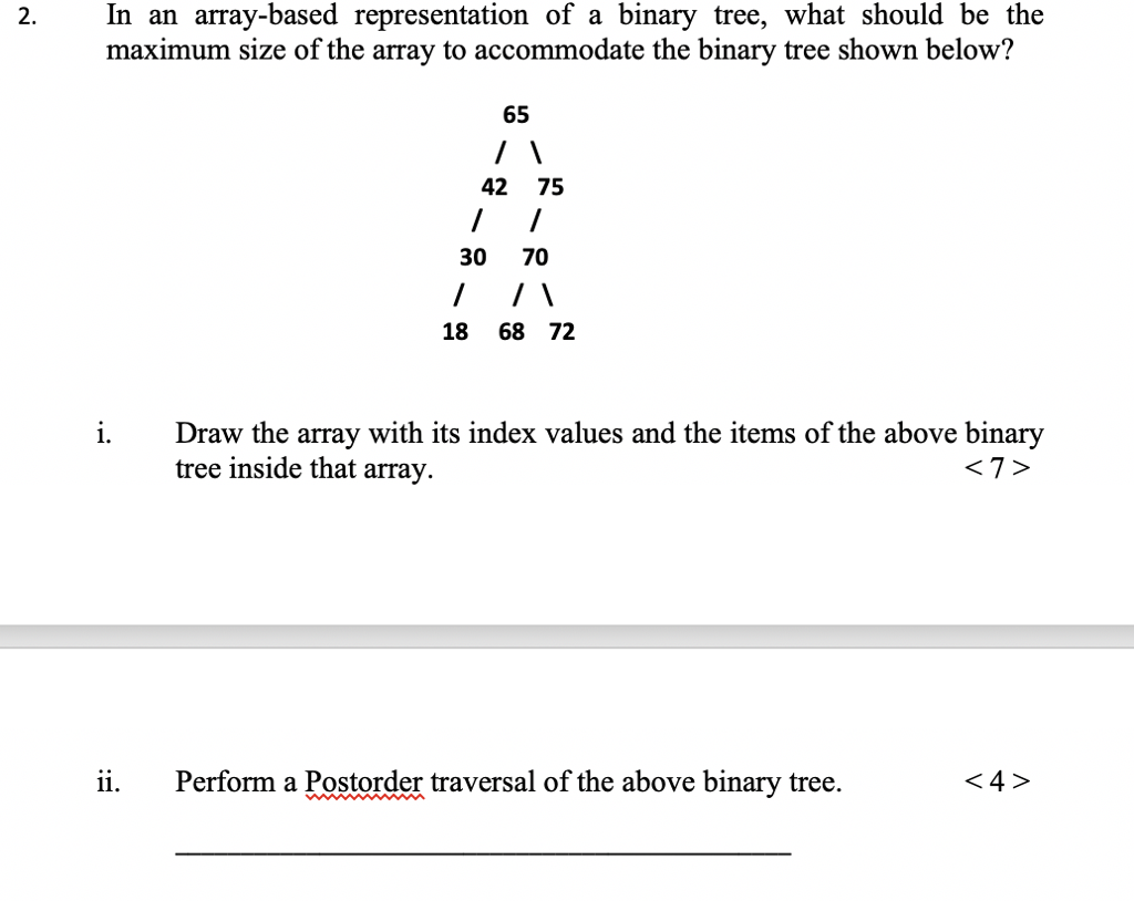 Solved 2 In An Array Based Representation Of A Binary Tree