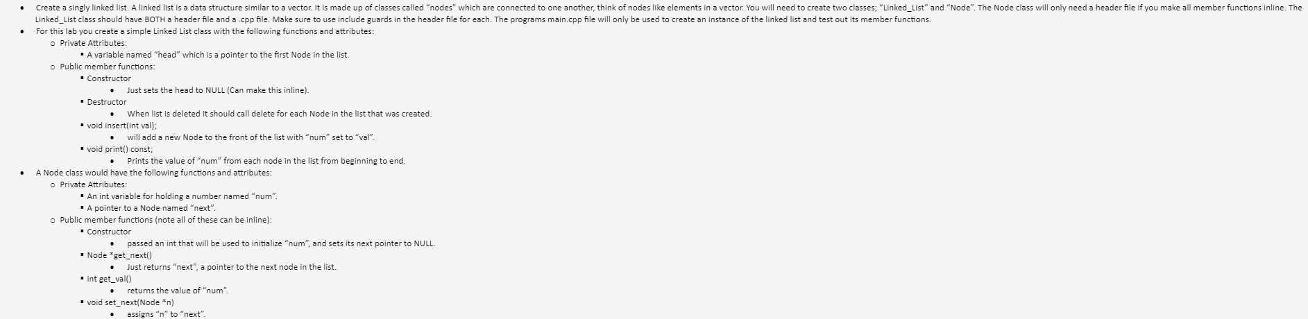 Solved - For this lab you create a simple Linked List class | Chegg.com