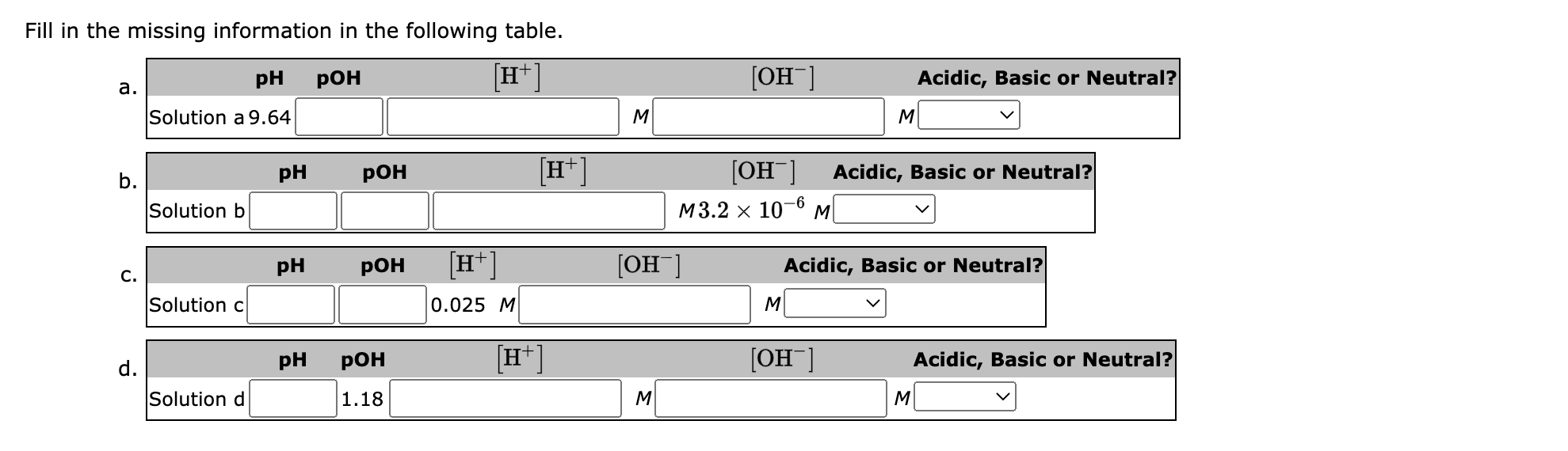 Solved Fill in the missing information in the following | Chegg.com