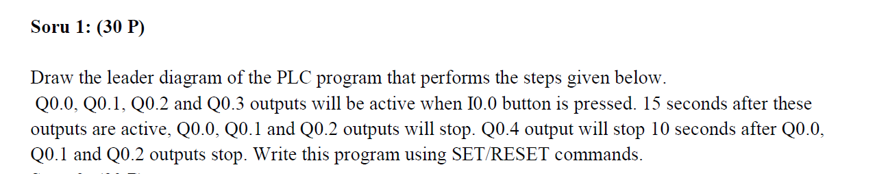 Solved Soru 1: (30 ﻿P)Draw the leader diagram of the PLC | Chegg.com