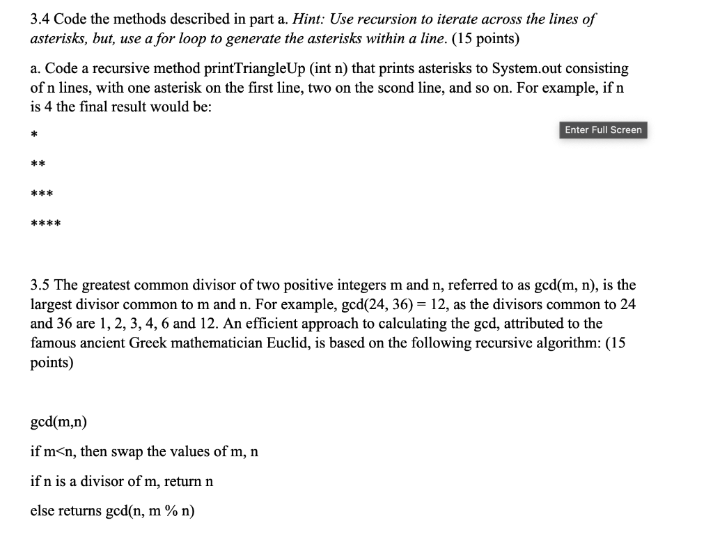 Solved 3.4 Code the methods described in part a. Hint: Use | Chegg.com