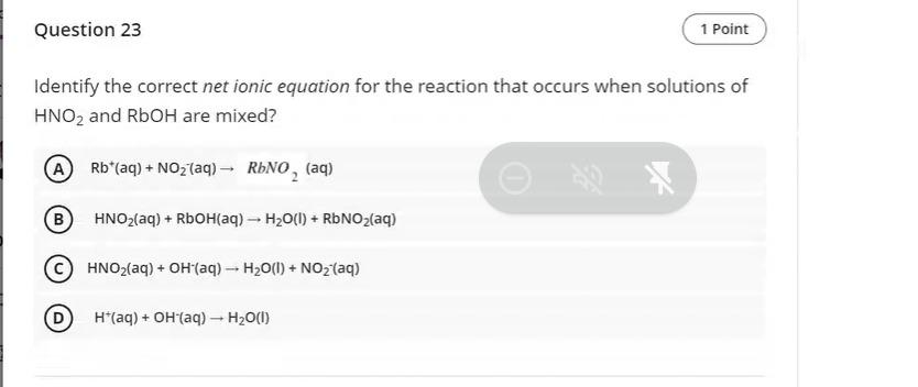 Solved Question 23 1 Point Identify the correct net ionic | Chegg.com