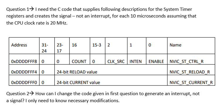 Question 1? I need the C code that supplies following | Chegg.com