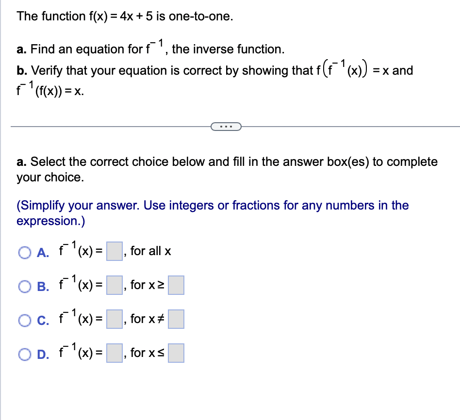 Solved The function f(x)=4x+5 ﻿is one-to-one.a. ﻿Find an | Chegg.com