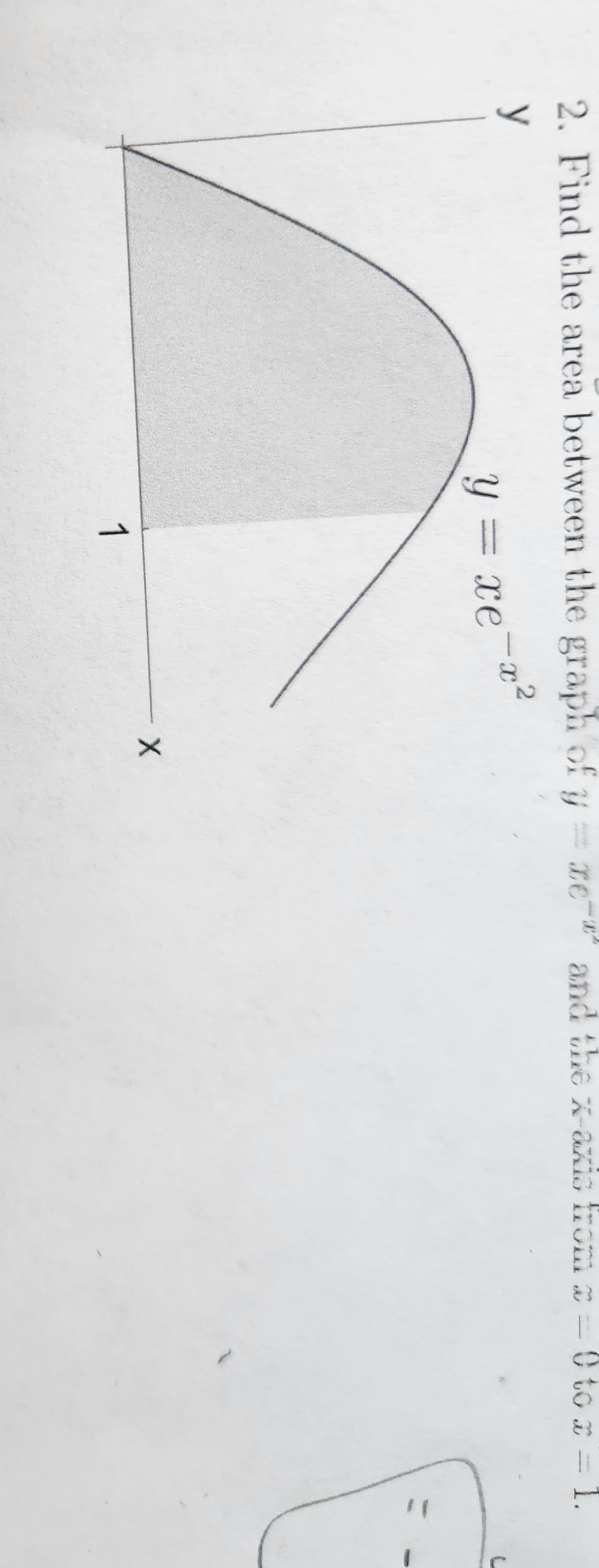 Solved Find the area between the graph of y = xe−x2 and the | Chegg.com