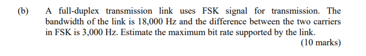 Solved (b) A full-duplex transmission ink uses FSK signal | Chegg.com