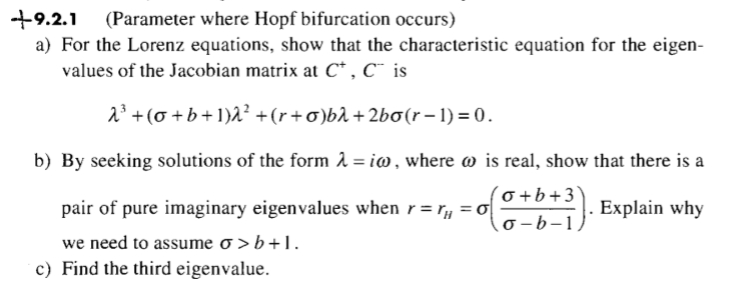 Solved +9.2.1 (Parameter where Hopf bifurcation occurs) a) | Chegg.com