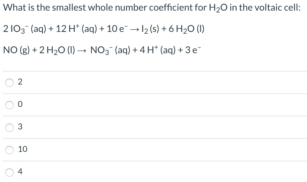 Solved What is the smallest whole number coefficient for H2O | Chegg.com