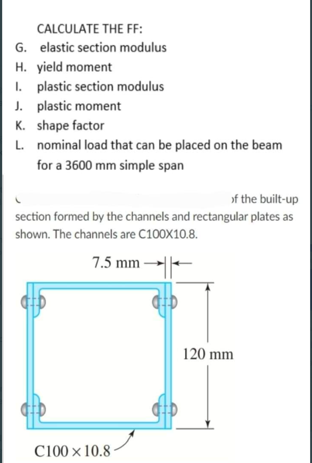Solved CALCULATE THE FF: elastic section modulus G. H. yield | Chegg.com