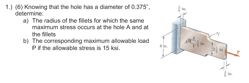 Solved 1.) (6) Knowing that the hole has a diameter of | Chegg.com