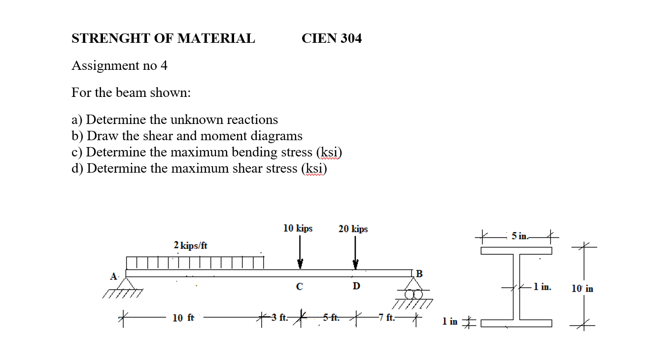 Solved STRENGHT OF MATERIAL CIEN 304 Assignment no 4 For the | Chegg.com