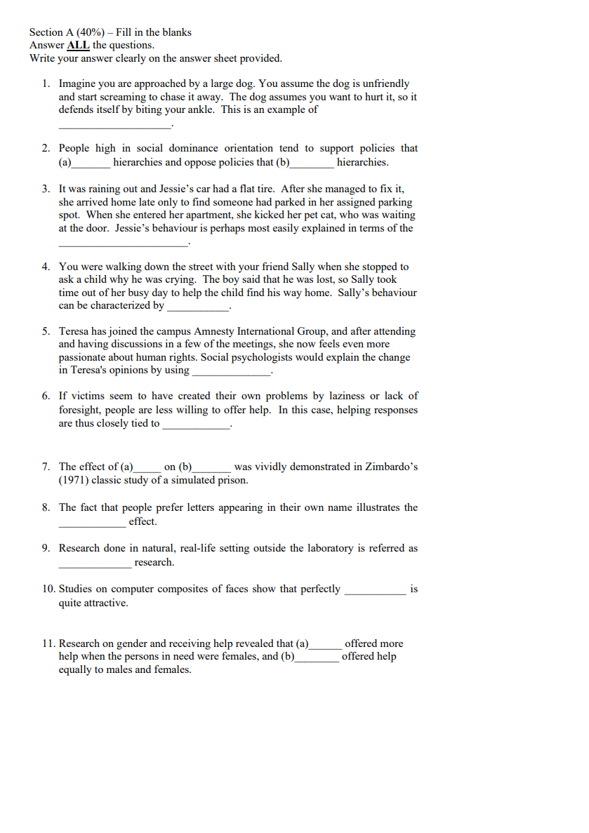 Solved Section A (40%) - Fill in the blanks Answer ALL the | Chegg.com