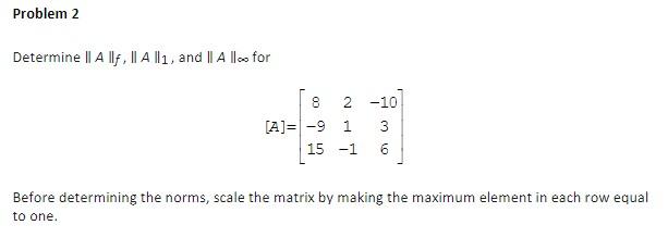 Solved Determine ∥A∥f,∥A∥1, and ∥A∥∞ for | Chegg.com