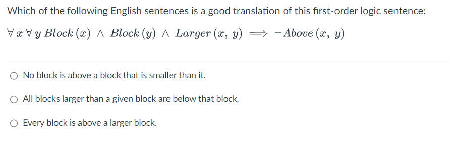 Solved Which of the following first-order logic sentences is | Chegg.com