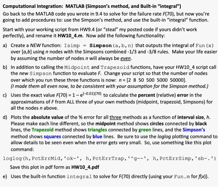 Computational Integration: MATLAB (Simpson's method, | Chegg.com