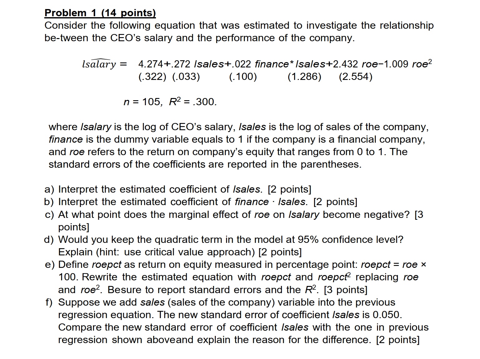 Solved Problem 1 (14 points) Consider the following equation | Chegg.com
