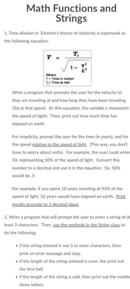 Solved Math Functions and Strings 1. Time dilation in | Chegg.com