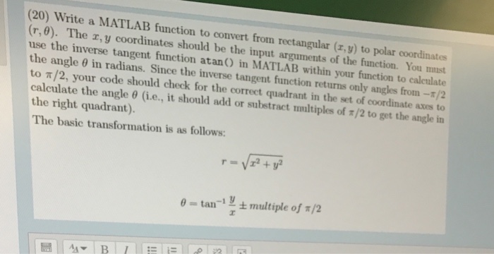Solved Write a MATLAB function to convert from rectangular | Chegg.com