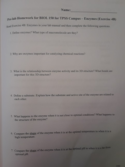 Solved Name: Pre-lab Homework for BIOL 150 for TPSS Campus- | Chegg.com