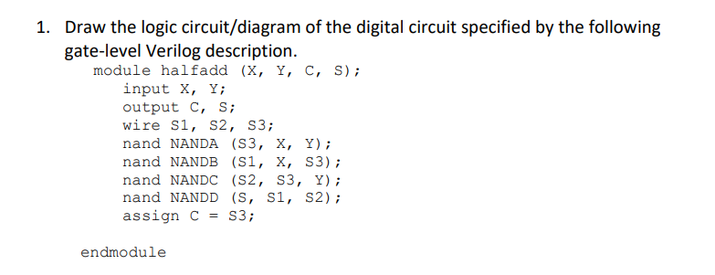 Solved 1. Draw the logic circuit/diagram of the digital | Chegg.com