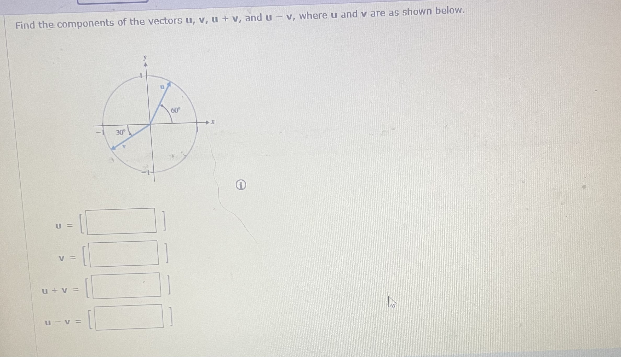 Solved Find the components of the vectors u,v,u+v, ﻿and u-v, | Chegg.com