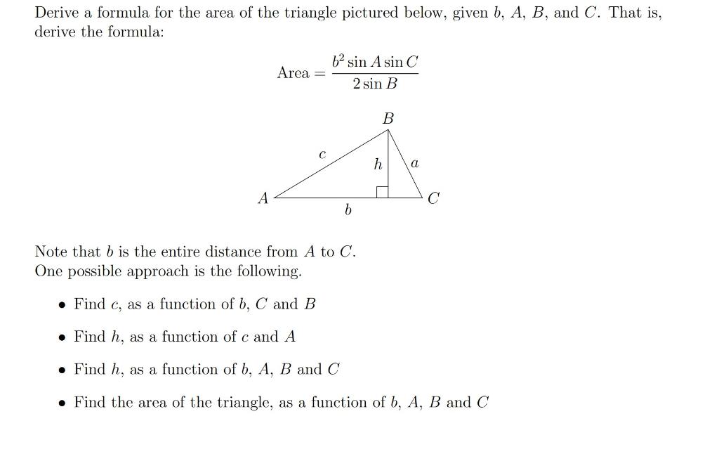 Solved Derive a formula for the area of the triangle | Chegg.com