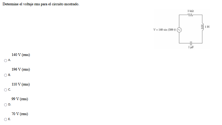 Solved Determine el voltaje rms para el circuito mostrado. 1 | Chegg.com