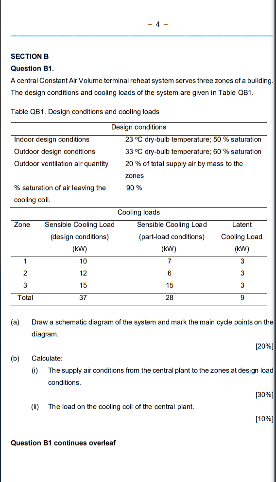 SECTION B Question B1. A central Constant Air Volume | Chegg.com