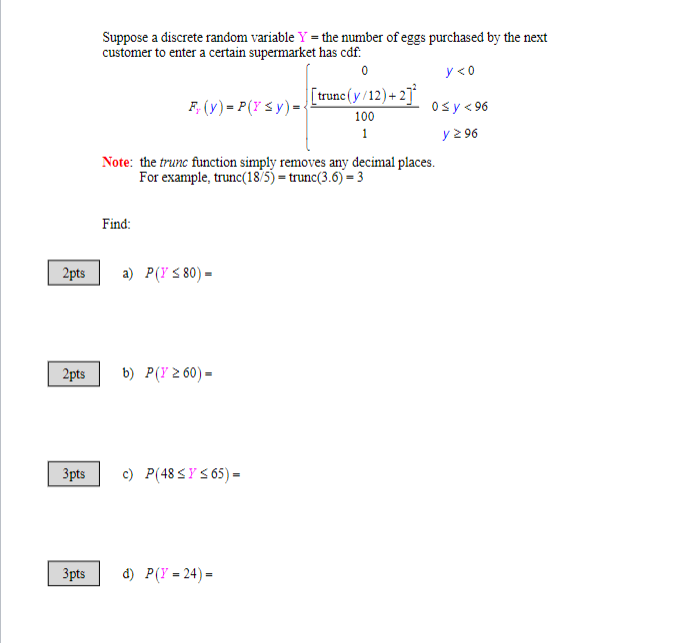 Solved Suppose a discrete random variable Y = the number of | Chegg.com