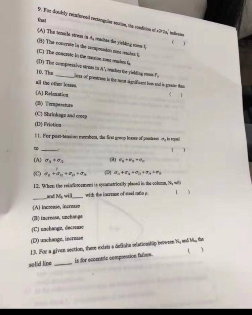 Solved 9. For doubly reinforced rectangular section, the | Chegg.com