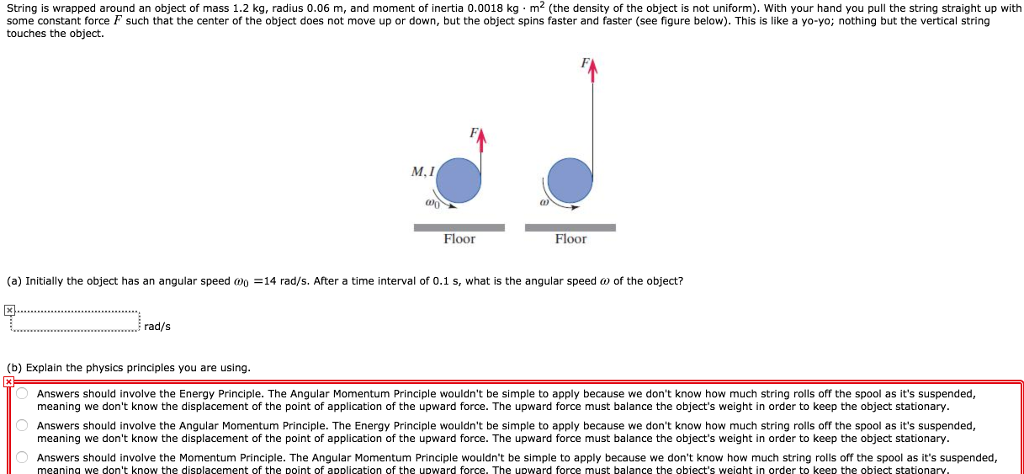 Solved String is wrapped around an object of mass 1.2 kg, | Chegg.com