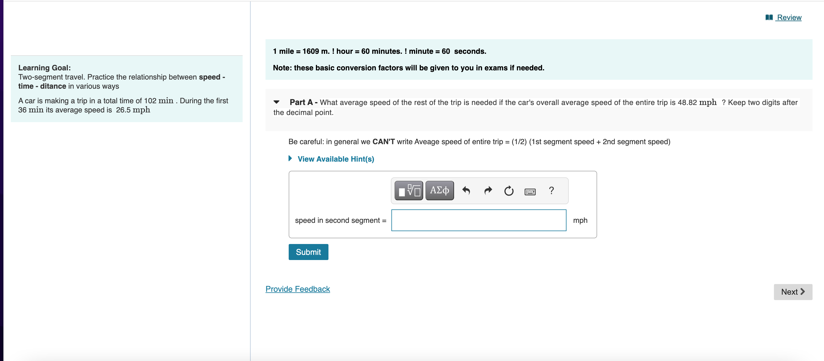 Solved Learning Goal: Two-segment travel. Practice the | Chegg.com