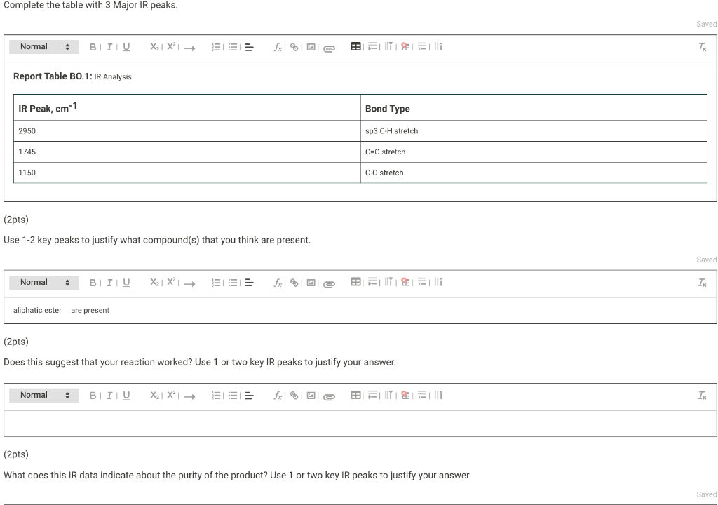 Solved IR Spectrum for Product Obtained (2pts) Upload your | Chegg.com