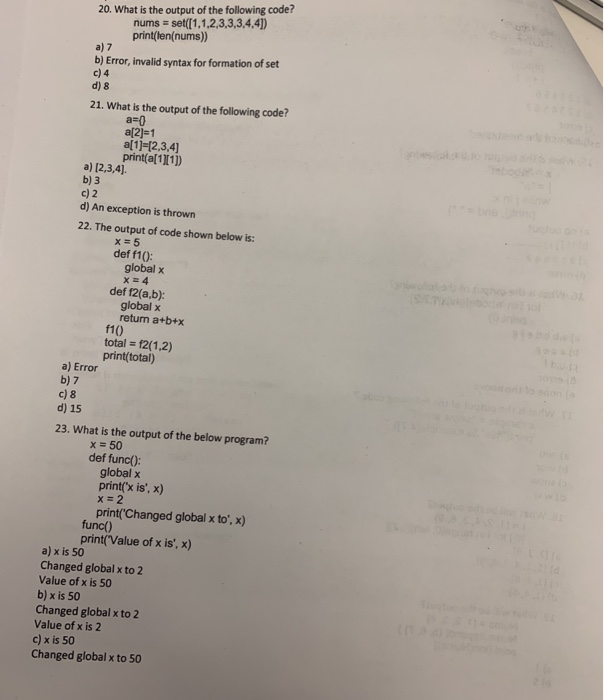 Solved 20. What is the output of the following code? | Chegg.com