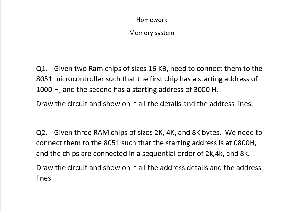 Homework Memory system Q1. Given two Ram chips of | Chegg.com