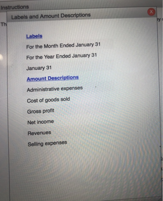 Solved Labels and Amount Descriptions Income Statement | Chegg.com